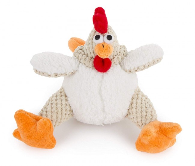 GoDog Checkers - Fat Rooster Chew Guard Squeaky Plush Dog Toy