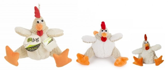 GoDog Checkers - Fat Rooster Chew Guard Squeaky Plush Dog Toy
